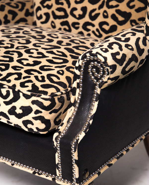 Ornate Leopard Print Arm Chair with Leather Backing - Party On Demand ...